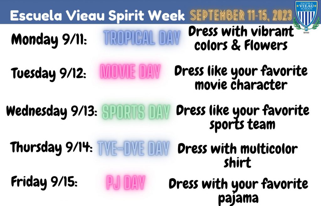 Spirit Week-Semana de Espiritu Escolar | Escuela Vieau